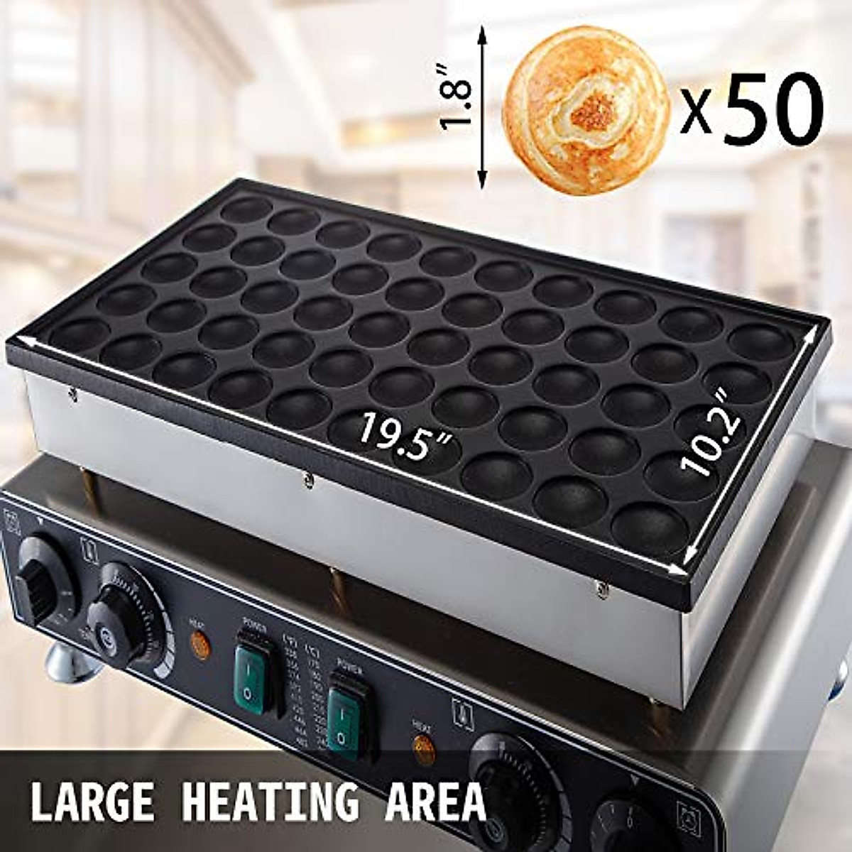 VBENLEM 110V Mini Dutch Pancake Baker 50PCS 1700W Commercial Electric Nonstick Waffle Maker Machine 1.8 Inches for Home and Restaurants