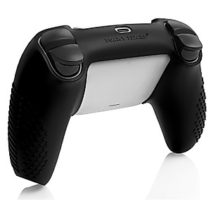 Foamy Lizard SensePro PS5 Controller Skin | Dock Compatible, Soft Flat Anti-Slip Studded Silicone Gel Grip Cover for PlayStation 5 Dualsense, Rubber Protector Plus 8 Raised Thumb Grip Caps (Black)