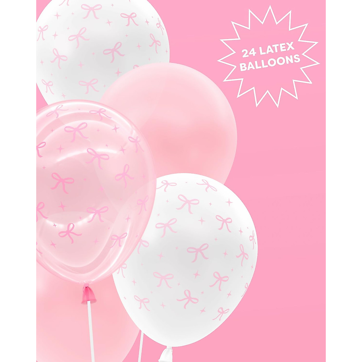xo, Fetti Party Decorations Pink Latex Bow Balloons - 24 pk, 12" | Bachelorette Decorations, Bow Theme Birthday Party, Bridal Engagement Decor, Coquette Cute Supplies
