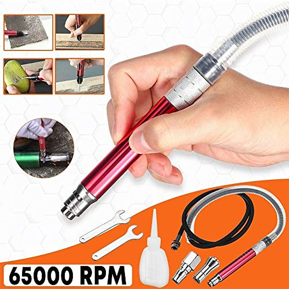 1/4 inch Pencil Type Die Grinder, Air-powered Micro Die Grinder,Compact Pencil Grinder With Wrench Handheld,65000 rpm