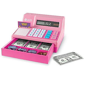 Learning Resources Pretend & Play Calculator Cash Register Pink - 73 Pieces, Ages 3+, Cash Register for Kids, Play Money for Kids, Toddlers Toys, Toy Register