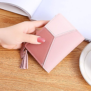 Chicmo Small Wallet for Women Girls, Bifold Slim PU Leather Multi Slots Card Holder Organizer Coin Purse Zipper with Tassel Pendants (Pink)