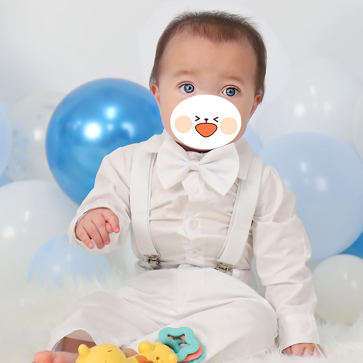 Toddler Baby Boys Bow Tie Button Up Dress Shirt+Suspenders Trousers Gentleman Suits Wedding Baptism Thanksgiving Christmas First Birthday Church Family Picture Formal Outfits White 18-24 Months
