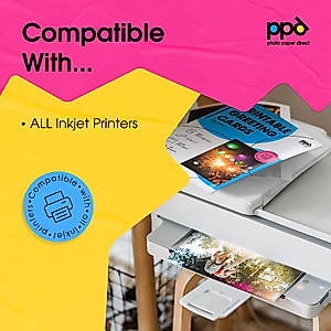 PPD 50 Inkjet Printable Blank Glossy Greeting Card Paper 64lbs 240gsm 10.9mil 8.5x11 Half Fold To 5.5x8.5 Premium Quality Photographic Print Cardstock Instant Dry and Water-Resistant (PPD-51-50)