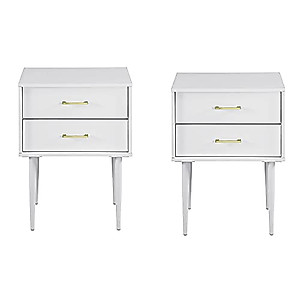 Walker Edison Evie Mid-Century Modern 2-Drawer Side Table Set, 2 Pack, White