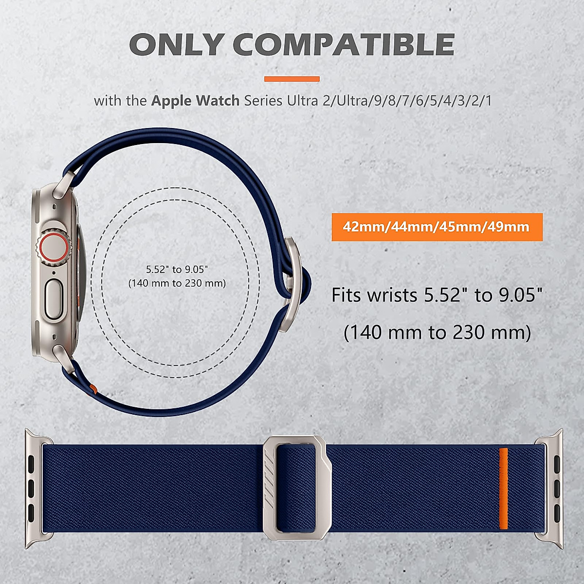 SNBLK Elastic Sport Bands Compatible with Apple Watch Ultra 2 Band/Ultra Band 49mm, iWatch Series 10/9/8/7/6/5/4/3/2/1/SE 42mm/44mm/45mm/46mm/49mm Stretchy Nylon Solo Loop Wide Replacement Strap Men Women