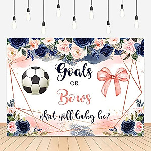 Lofaris Soccer Gender Reveal Goals or Bows Baby Shower Backdrop Flowers Blue or Pink Boy or Girl He or She Floral Soccer Reveal Background Party Decorations Supplies Banner Photo Booth Props 7x5ft