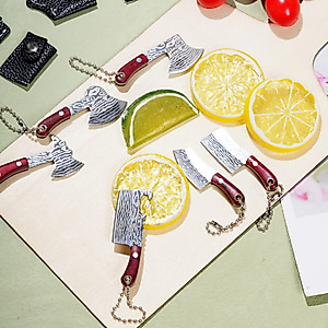 9Pcs Damascus Pocket Knife Set Mini Chef Knife Set Mini Kitchen Chef Knife Tiny Chef Knife Set Tiny Knife Keychain Small Knife for Package Opener Box Cutter