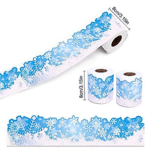 GLKTOPO 68 Ft Winter Bulletin Board Border Christmas Decoration Borders Sticker Snowflake Snowman Wave Trim Border Self-Adhesive Blackboard Photo Wall Stickers for School Classroom Party (C-style)