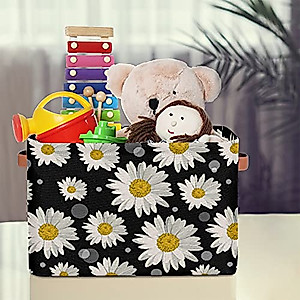 Daisy Storage Basket Bins Flower Floral Toys Books Clothes Canvas Storage Box Cubes Rectangular Collapsible with Handles for Bedroom Nursery Home Office Decor Organizer Basket