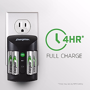 Energizer Rechargeable AA and AAA Battery Charger (Recharge Pro) with 4 AA NiMH Rechargeable Batteries, Auto-Safety Feature, Over-Charge Protection