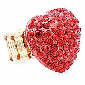 Lavencious Heart Shaped Rhinestones Stretch Rings for Women Size for 7-9(Red)