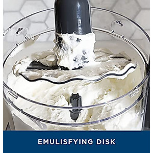 GE Food Processor | 12 Cup | Complete With 3 Feeding Tubes & Stainless Steel Accessories - 3 Discs + Dough Blade | 3 Speed | Great for Shredded Cheese, Chicken & More | Kitchen Essentials | 550 Watts