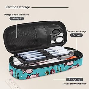 DISNIMO Axolotl Large Pencil Case for Boys Girls Cute Canvas Kids Pencil Pouch with Zipper Big Capacity Pencil Bag Organizer Box for School Home Office Travel