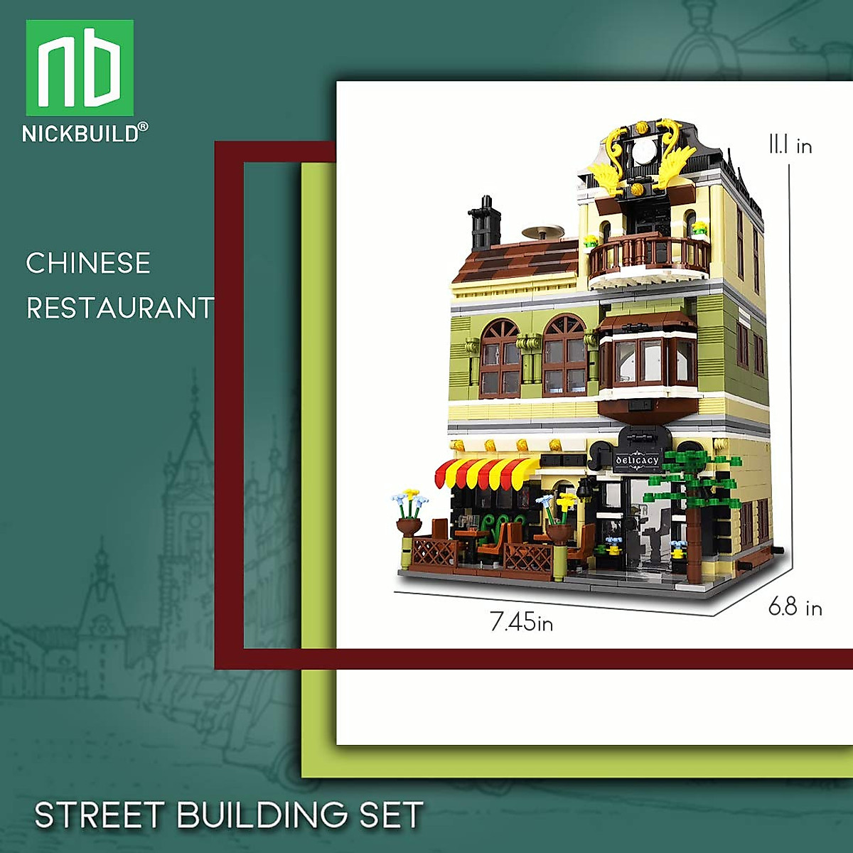 Nickbuild Street Chinese Restaurant MOC Building Blocks Toy, Towns Series Kits, Buildable City Toys, Collectible Play Model Set and Building Kit for Kids and Teens (1326 PCS)