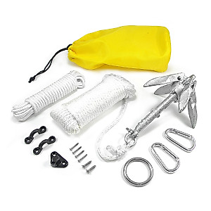 PROPEL PADDLE GEAR BY SHORELINE MARINE Folding Anchor Kit | 1.5lb Weight | Unique 4-Fluke Design | Easy to Install, 30ft Nylon Line | White Line & Silver Anchor | Boating Accessory