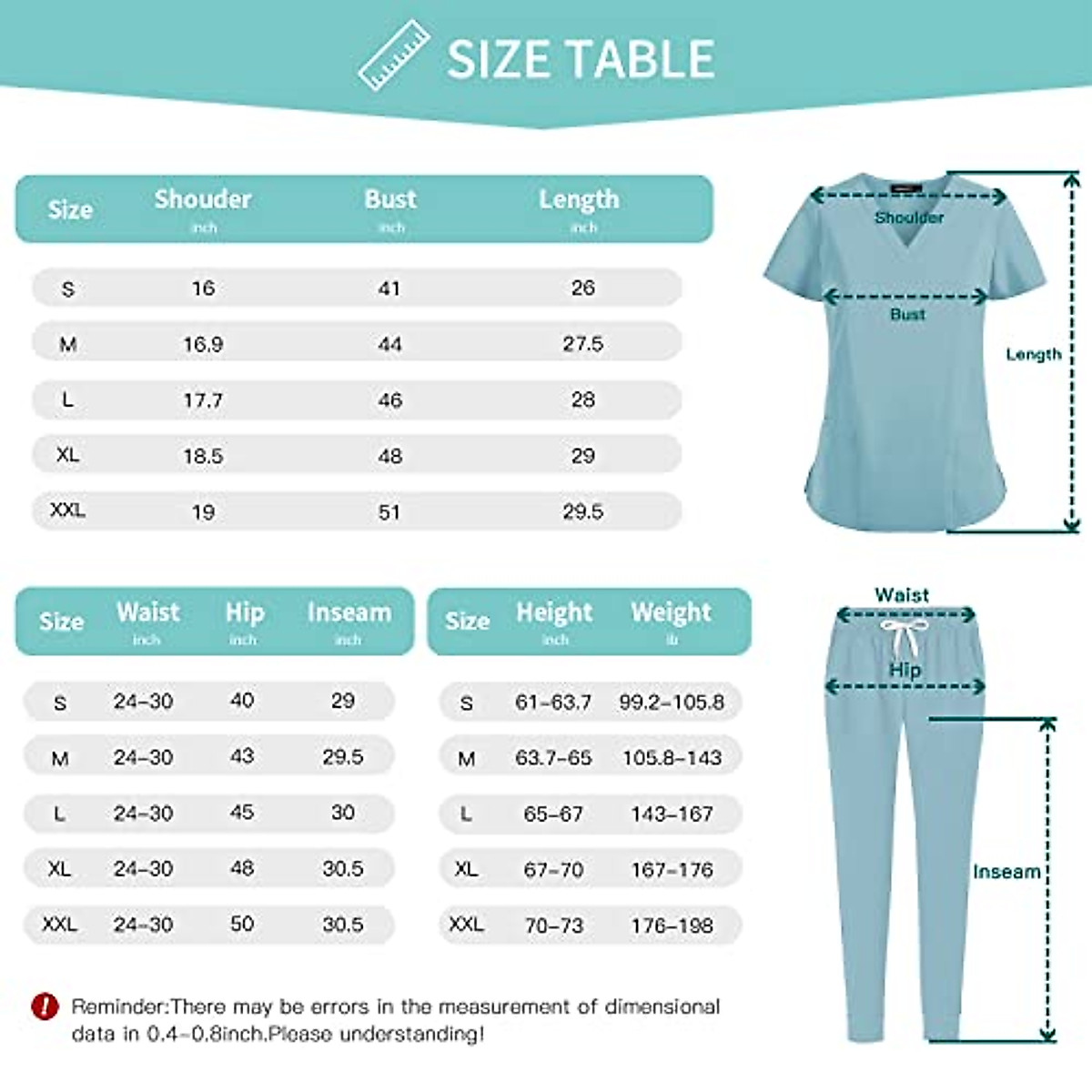 Scrubs Set for Women Joggers V-Neck Pocket Top Uniforms Athletic Stretch Set Workwear Drawstring Threaded Pant Legs