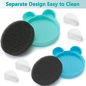 TailaiMei 2 Pack Makeup Brush Cleaning Mat with Color Removal Sponge, 2 in 1 Design Silicone Cleaner Pad for Dry Brush Color Switch and Wet Cleaning (Blue&Green)