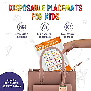 merka Disposable Placemats for Baby and Toddlers 12" x 18", 40 Pack Stick-on Table Mats for Restaurants, Includes Shapes, Numbers, Letter & Colors