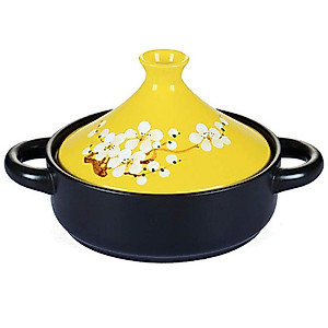 MYYINGBIN 20cm Ceramics Tagine Pot Lead Free Casserole with Lids Anti-Scalding Handle Yellow Stewpot, Gift for Wedding Housewarming