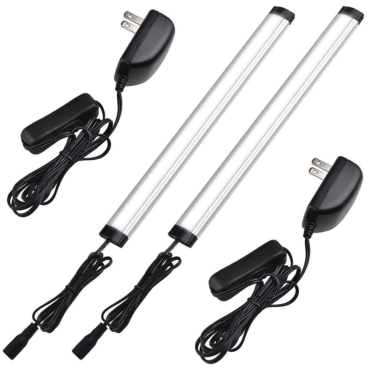 Lvyinyin Under Cabinet LED Light Bar 12inch, Single Counter Light for Kitchen Shelf Cupboard, Display Cases Back Lighting, Closet Light, 120V Wall Plug in, On Off Switch, 2 Light Bars, Daylight