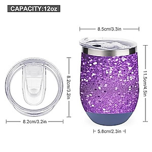 WYUSPGK 304 Stainless Steel Insulated Cup, Sparkling Purple Glitter Print Smooth Rim, Durable & Reusable - Perfect for Office, Home, And Travel