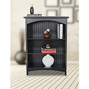 eHemco 3 Tier Bookcase with 2 Arched Supports, 40 Inches, Black