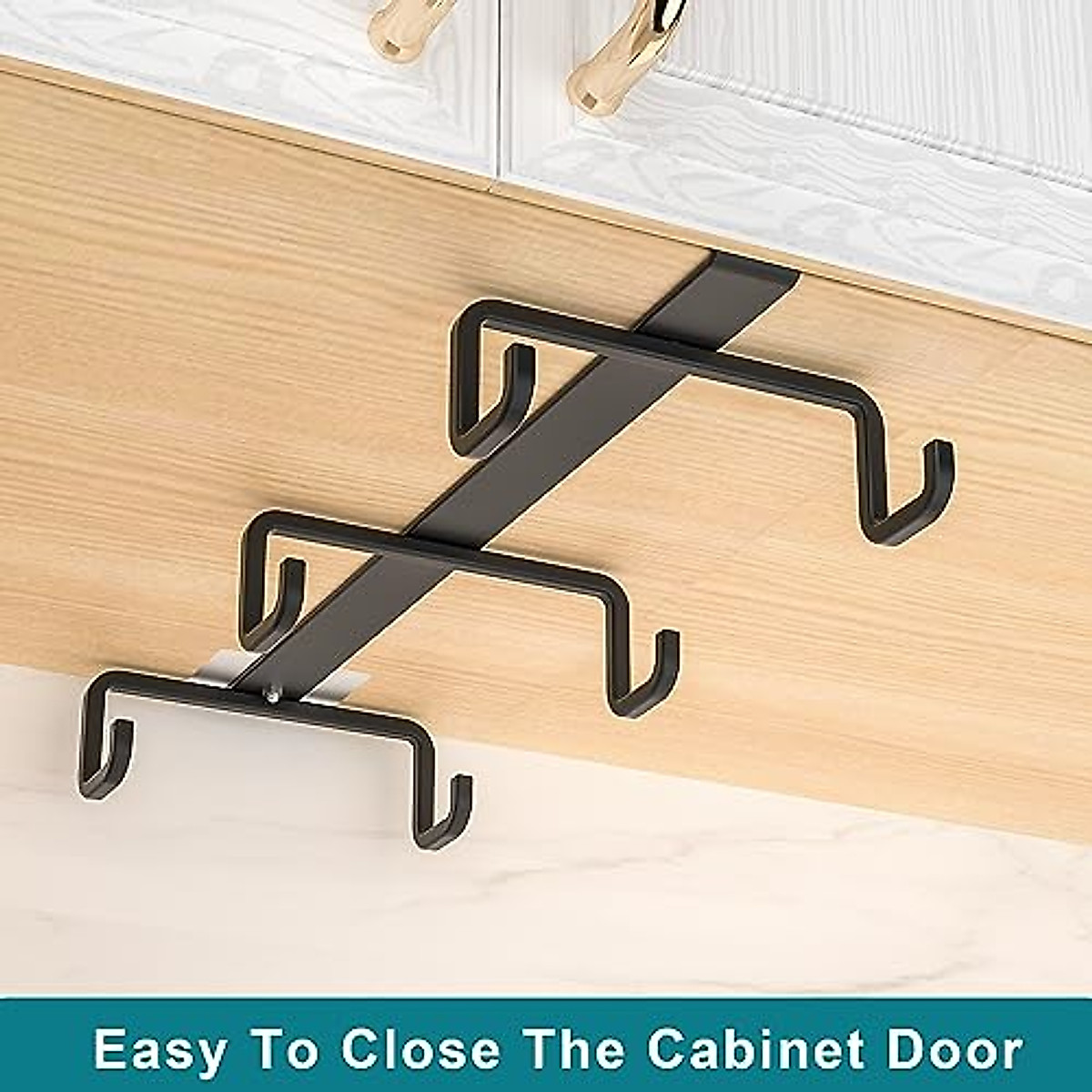 ECROCY Mug Holder Under Cabinet, 2pcs Mug Organizer for Kitchen Cabinet with Extra Large Hook Distance, Fit for 1 Inch Thickness Flat Buttom Cabinet Without Any Lip