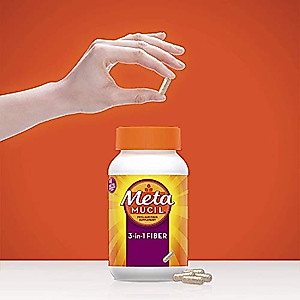 Metamucil 3-in-1 Fiber Capsules, Daily Fiber Supplement for Digestive Health, Plant-Based Psyllium Husk Fiber Capsules, #1 Doctor Recommended Fiber Brand, 300ct Capsules