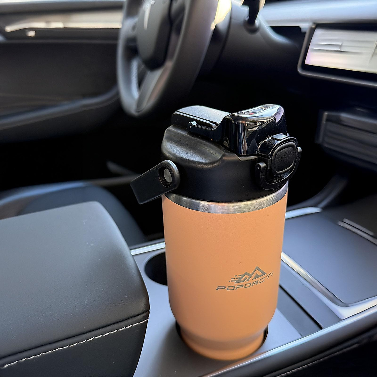 POPOACTI Insulated Tumbler,34 oz Stainless Steel Water Bottle, BPA-Free, Double-Walled Vacuum, Flip Straw for Travel, Keeps Drinks Hot & Cold for 12 Hours,For Travel, Gym & Office (Peach)