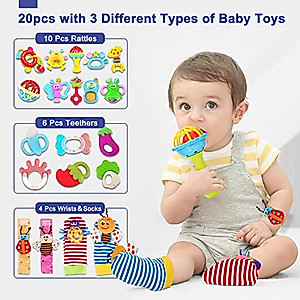 AZEN 20PCS Baby Toys 6 to 12 Months, Teething Toys for Babies 0-6 Months, Baby Toys 0-3 3-6 Months, Newborn Infant Toys 0-6 Months, Baby Rattles 0-6 Months
