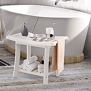 COSTWAY Shower Bench for Inside Shower, Waterproof Shower Seat Stool with Storage Shelf for Shaving Legs and SPA, Bath Shower Chair for Seniors Adults Disabled (Creamy White)