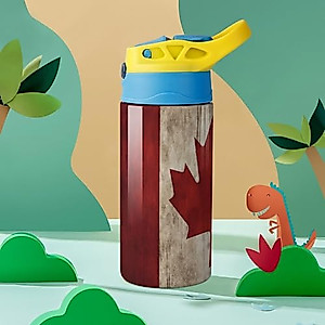 Stainless Steel Water Bottles Retro Canada Flag Travel Water Cups with Handle And Silicone Straw Drinking Cup with Leak Proof Lid Thermo Travel Mug for Women Men