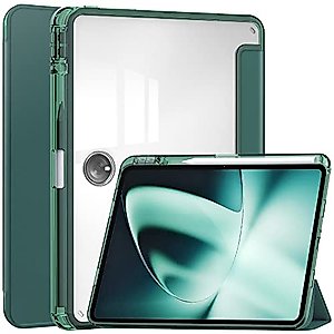 Gylint Case with Pen Holder for OnePlus Pad 11.6 inch 2023, Transparent Hard Shell Back Trifold Smart Cover Protective Slim Case for OnePlus Pad/Oppo Pad 2 Green