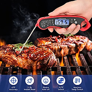 Lonicera Digital Meat Thermometer with Foldable Probe, Backlight & Calibration. Waterproof & Instant Read for Kitchen Food Cooking Baking Candy Liquid (Red)