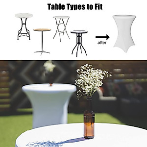 SUNTQ 4 Pack Spandex Table Covers, Cocktail Fitted Tablecloths, Round Highboy Stretch Table Cloths for Party, Wedding, Birthday, Banquet, Vendors,Bistro Table,White,32x43 Height