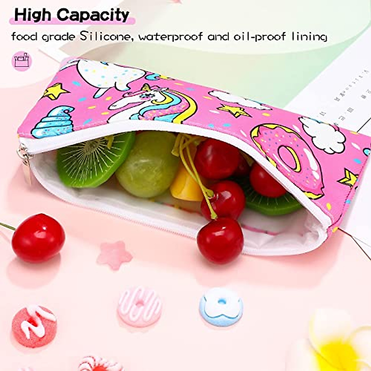 6 Pack Reusable Snack Bags for Kids with Zipper Food Safety Washable Lunch Kids Food Storage Pouch Sandwich Bags Dual Layer Bags (6.9 x 3.7 Inch)