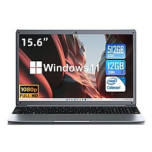 SGIN Laptop 15.6 inch Intel Celeron N5095 Processor(Up to 2.9GHz), 15.6" FHD 1920x1080 Display, 12GB DDR4 512GB SSD, WiFi, Bluetooth 4.2, HDMI, USB 3.0
