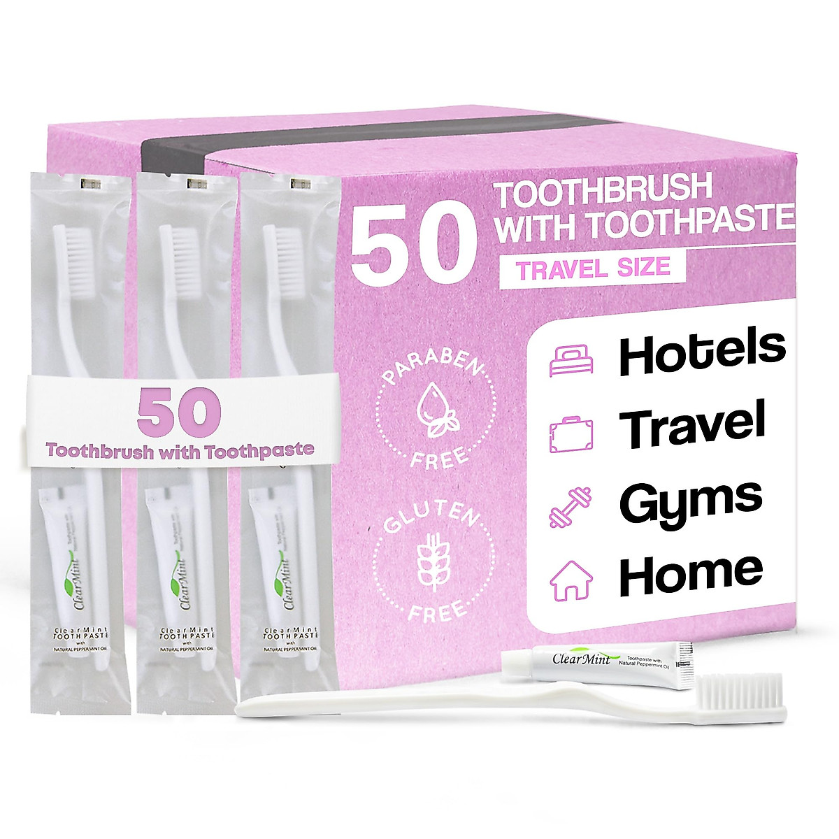 Diversified Hospitality Bulk Disposable Hotel Toothbrush with Toothpaste Dental Kit | Individually Wrapped for Hotels & Vacation Rentals | Case of 50