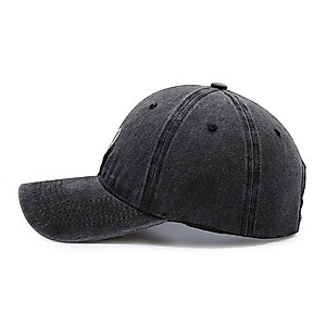 Unisex Vintage Washed Distressed Baseball Cap Twill Adjustable Dad Hat (Black)