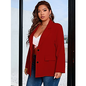 Floerns Women's Plus Size Long Sleeve Lapel Open Front Work Office Blazer Jacket Burgundy 3XL