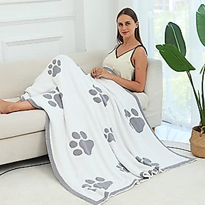 Paw Print Throw Blanket, Super Soft Fluffy Dog Cat Paw Print Blanket Throw Cozy Lightweight Fleece air Reversible Blankets for Bed Couch Sofa Bedroom, 51"x63"