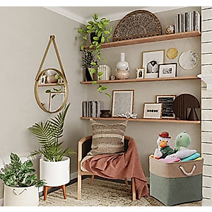 Large Cube Storage Baskets Organizer (10.5" x 10.5" x 11") for Clothes Toys Towel Books, Canvas Fabric Sturdy Collapsible Storage Boxes with Cotton Handles for Closet, Shelves (Green/Brown, 6 Pack)