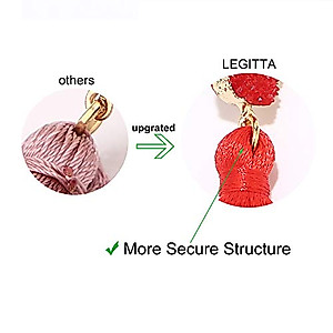 LEGITTA Red Tassel Earrings with Druzy Stud Layered Tiered Linear Drop Dangle Fashion Bohemian Earrings for Women