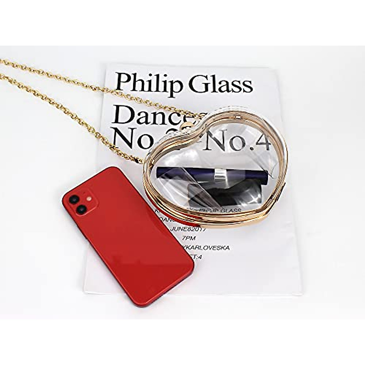 Buddy Supplies Women Acrylic Transparent Clutch Purse Heart Shape Shoulder Bag Party Chain Handbags