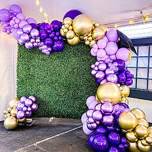 BAUANOOY Purple and Gold balloons, 60pcs 12 Inch Purple Metallic Chrome Gold and Confetti Balloon for Wedding Graduation Birthday Party Decorations