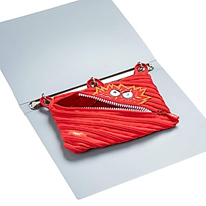 ZIPIT Monstar 3-Ring Binder Pencil Pouch, Large Capacity Pen Case for Kids, Made of One Long Zipper (Red)