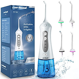 Water Flosser Cordless Teeth Cleaner, Professional Wate Flosser Oral Care for Braces Bridges Care IPX7 Waterproof Dental Flosser with 4 Interchangeable Jet Tips, Detachable Water Tank for Home Travel