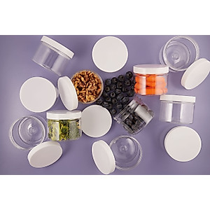 Healthy Packers 4oz Plastic Jars with Lids - Small Clear Jars with Lids - Lotion Containers with Lids | 4 oz Plastic Mason Jars with lids | Cream and Cosmetic Jars (12 pack) (White)