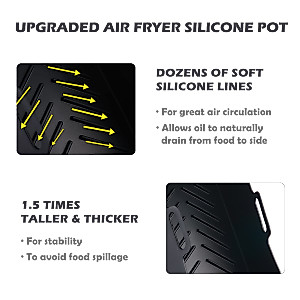 2 Pack Air Fryer Liners Silicone Pot for Ninja Foodi Dual DZ201 8QT / DZ090 6QT Air Fryer Accessories Reusable Air Fryer Silicone Liners Rectangle Air Fryer Basket for Oven Microwave, Black